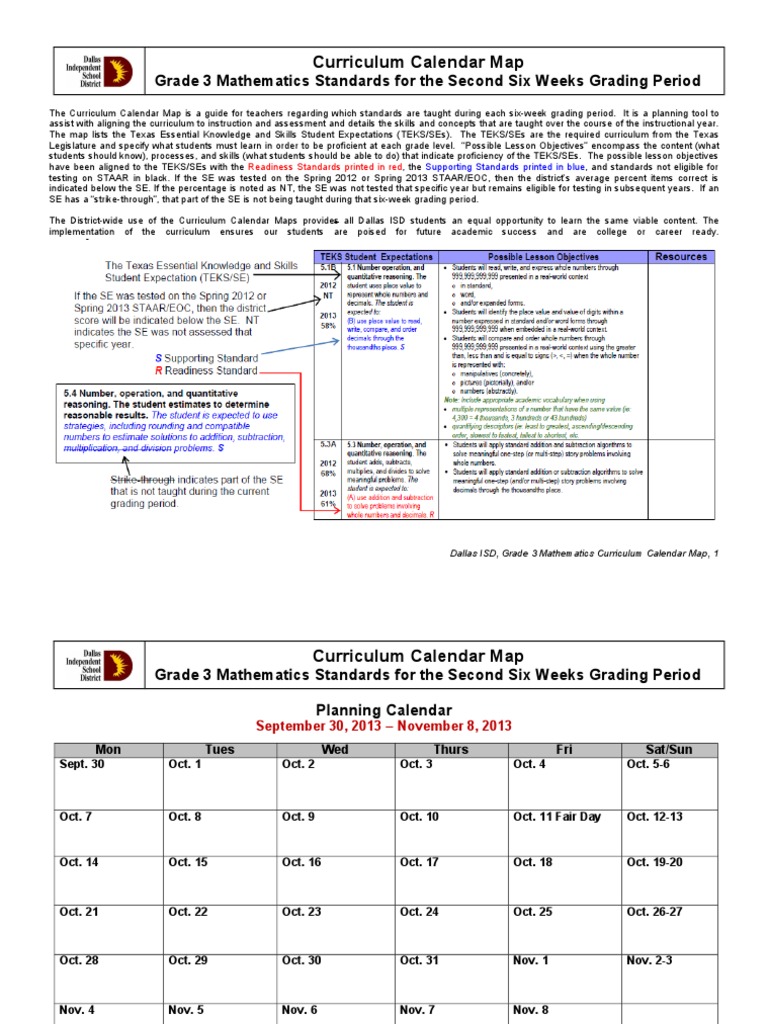Curriculum Calendar Map: Grade 3 Mathematics Standards For The Second ...