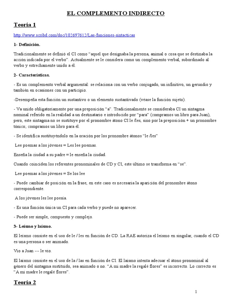 DA. COMPLEMENTO INDIRECTO. T y Práctica CON SOLUCIONES | PDF | Objeto (gramática) | Pronombre