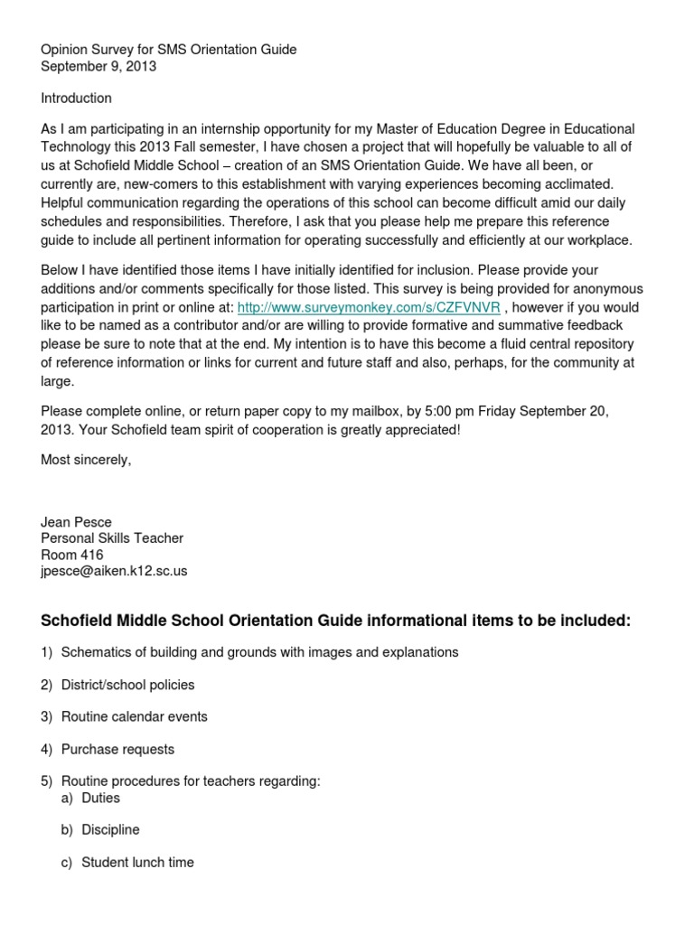 Schofield Middle School Orientation Guide Informational Items To Be ...