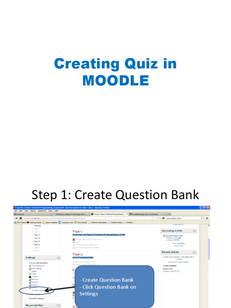Creating Quiz in MOODLE - Show | PDF | Multiple Choice | Software