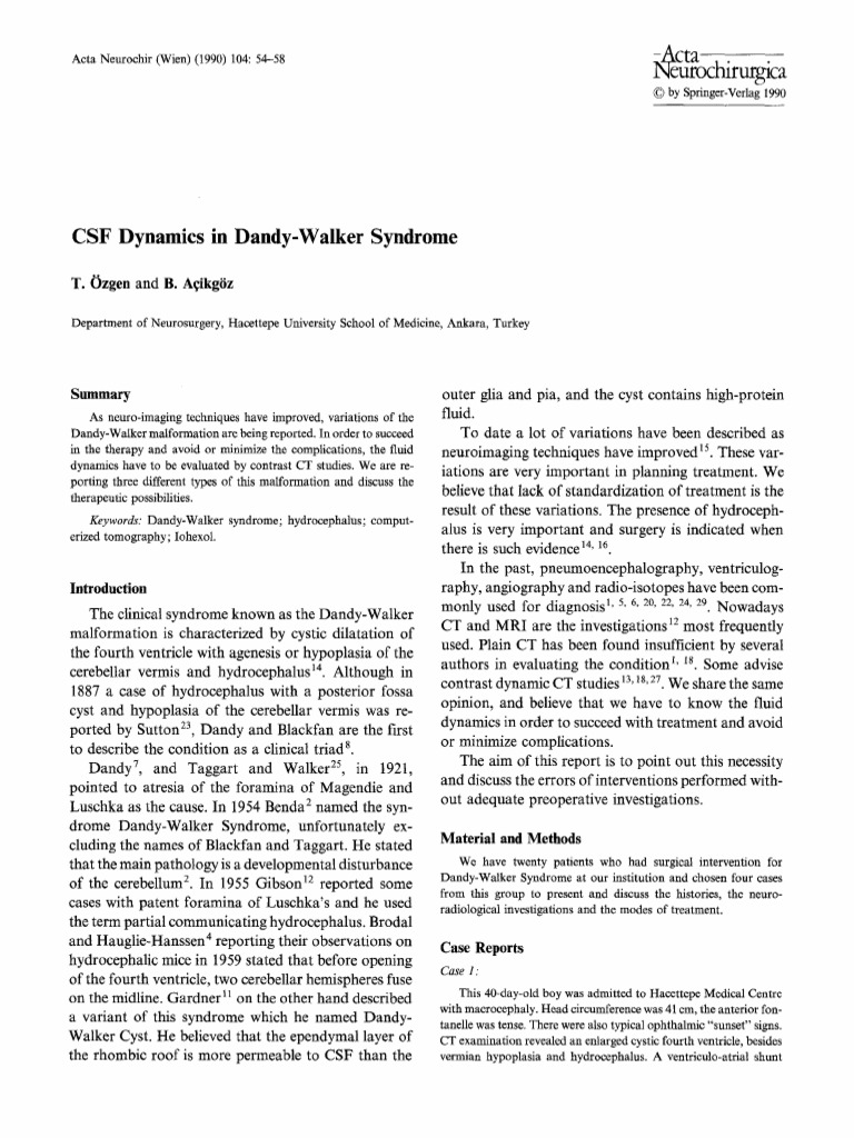 CSF Dynamics in Dandy-Walker Syndrome | PDF | Cerebrospinal Fluid ...