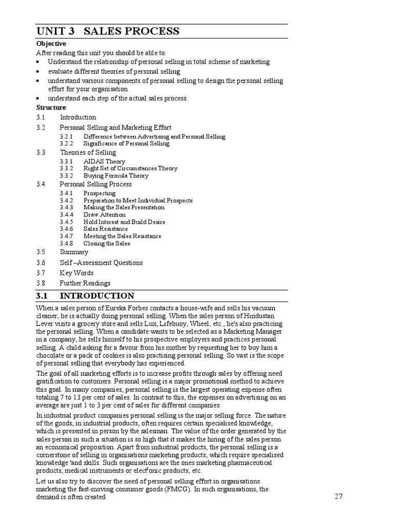 Unit-3 Sales Process PDF | PDF | Sales | Promotion (Marketing)
