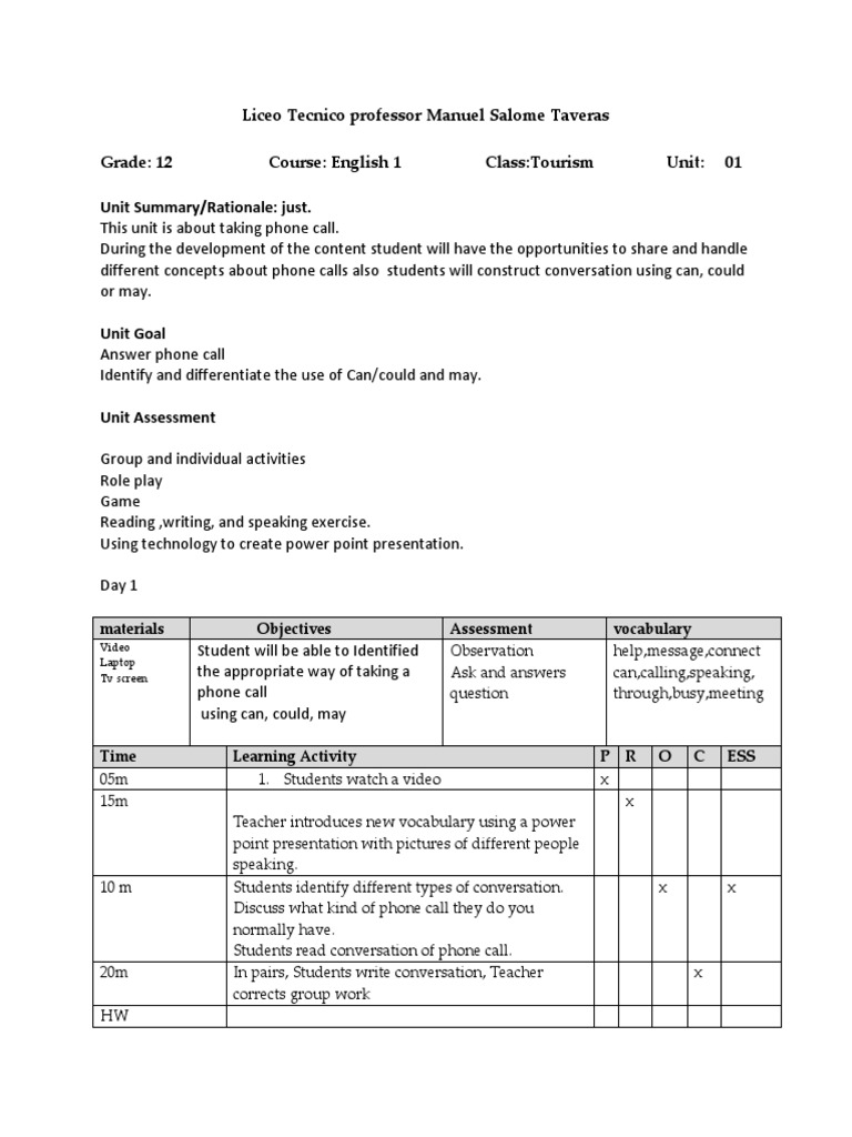 Phone Call Skills for Tourism Students | PDF | Career & Growth ...