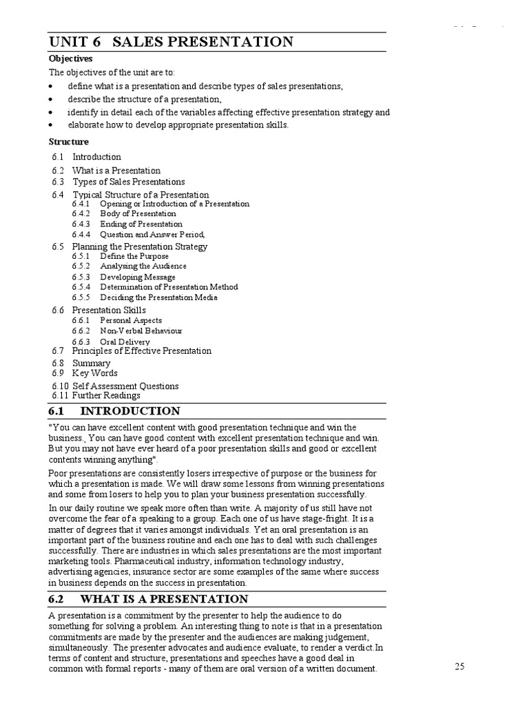 Unit-6 Sales Presentation PDF | PDF | Nonverbal Communication | Sales