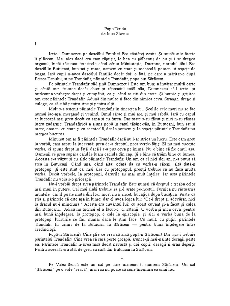 Popa Tanda de Ioan Slavici PDF | PDF