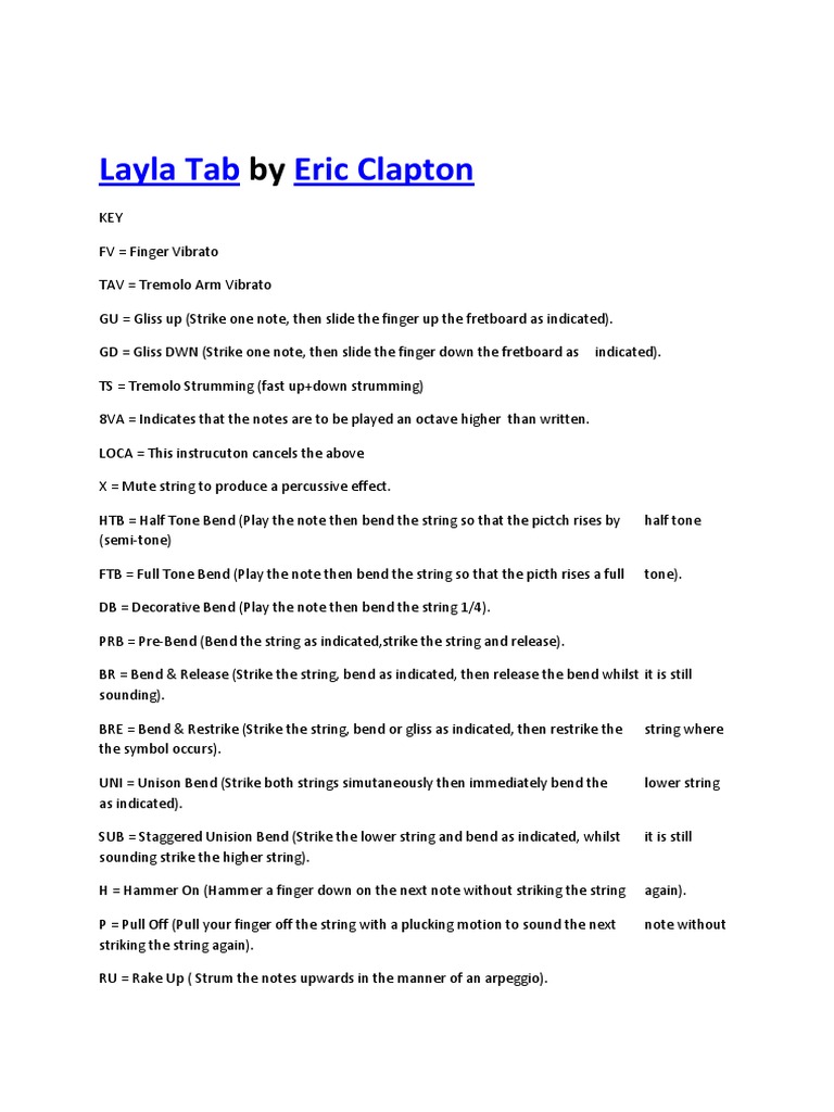 Layla Tab by Eric Clapton | PDF