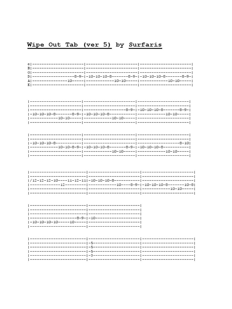 Wipe Out Tab (Ver 5) by Surfaris | PDF