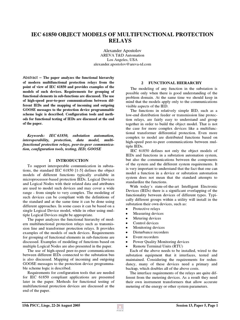Iec 61850 Object Models of Multifunctional Protection Relays | PDF ...