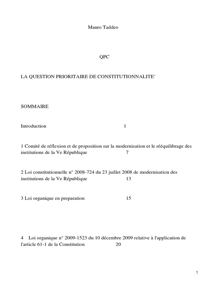 QPC La Question Prioritaire de Constitutionnalitè | PDF | Droit ...