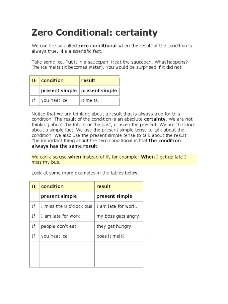 Zero Conditional | PDF | Perfect (Grammar) | Verb