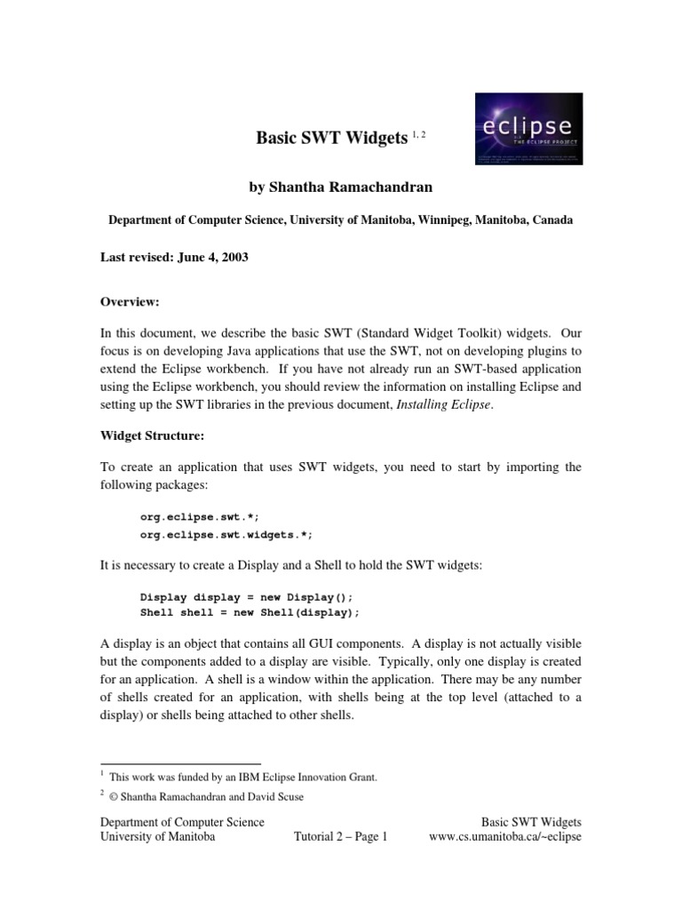 Eclipse Tutorial, Part 02: Basic SWT Widgets | PDF | Button (Computing) | Eclipse (Software)