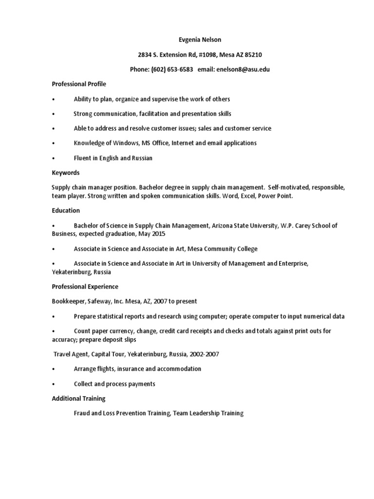Evgenia Nelson: Supply Chain Manager Resume | PDF