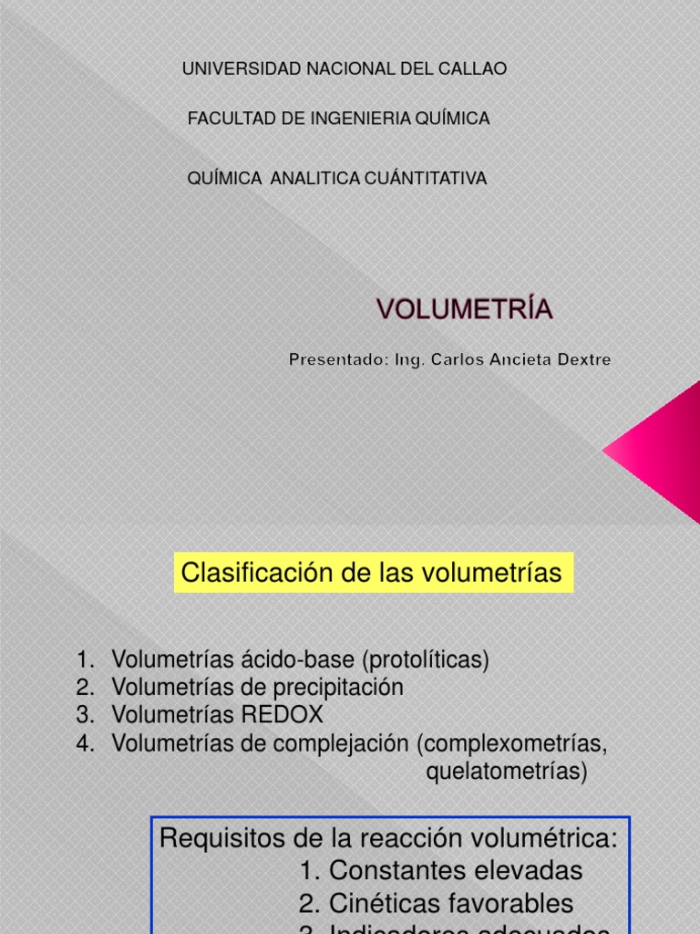 Clasificación y fundamentos de las volumetrías | PDF | Valoración | Química