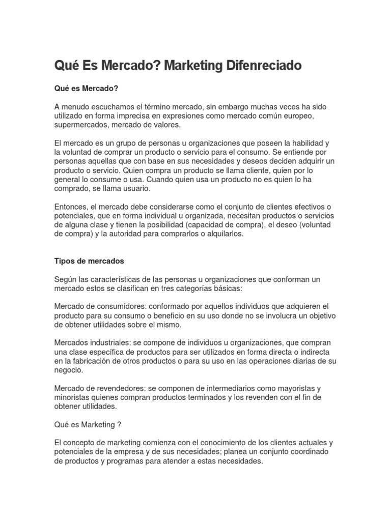 Qué Es Mercado | PDF | Mercado (economía) | Producto (Negocio)