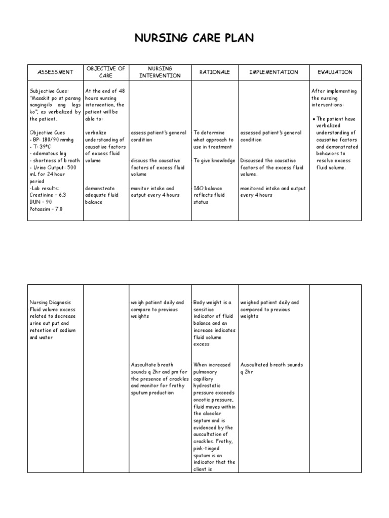 NURSING CARE PLAN.docx | Medical Specialties | Clinical Medicine