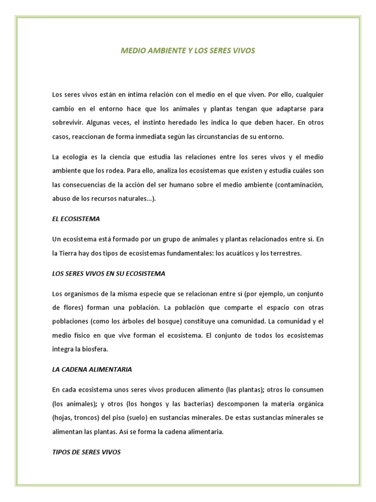 Medio Ambiente y Los Seres Vivos | PDF | Ecosistema | Organismos