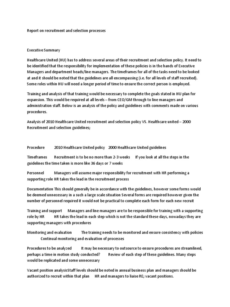 Report On Recruitment and Selection Processes | PDF | Recruitment ...