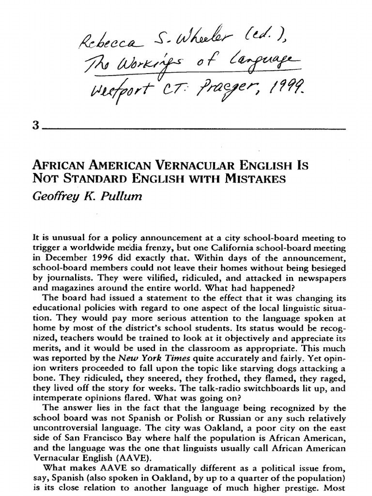 AFRICAN AMERICAN VERNACULAR ENGLISH IS NOT STANDARD ENGLISH WITH ...