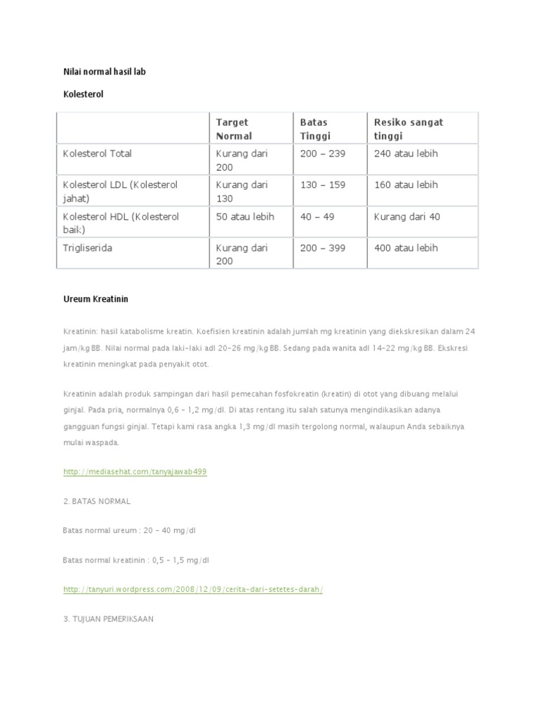 Nilai Normal Hasil Lab PDF | PDF