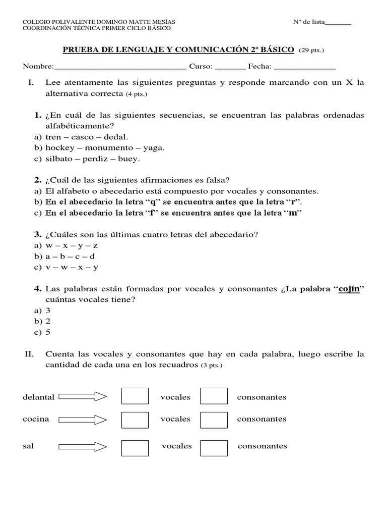Evaluación del Abecedario para Niños | PDF