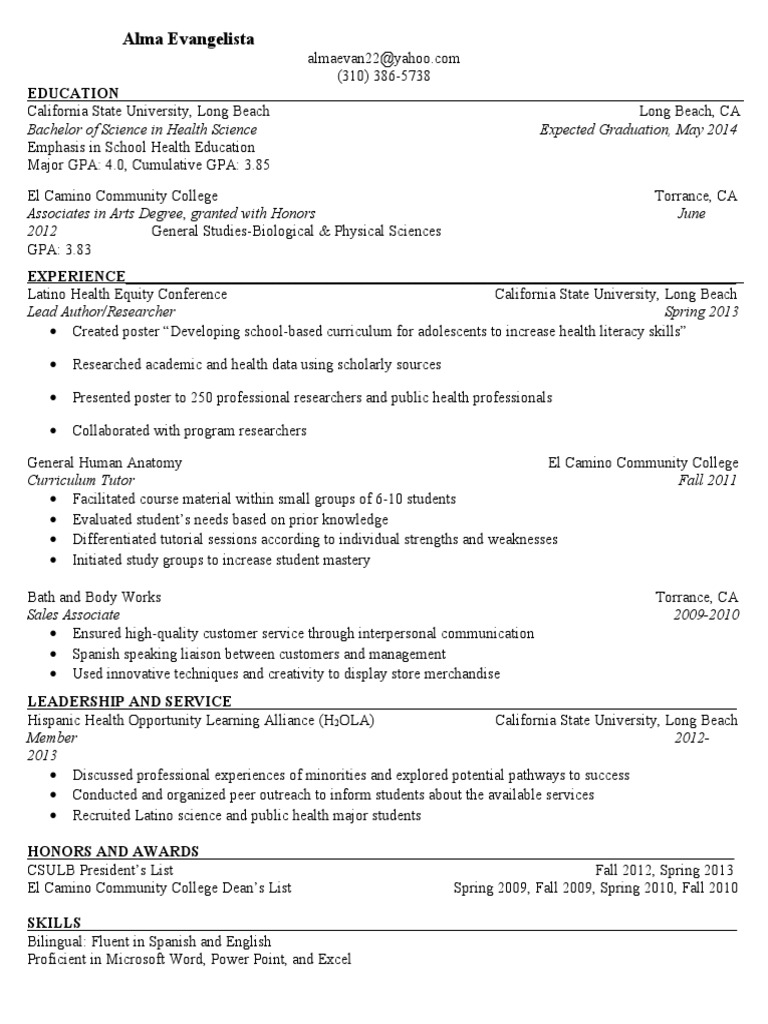 Health Science Graduate Resume | PDF | Wellness