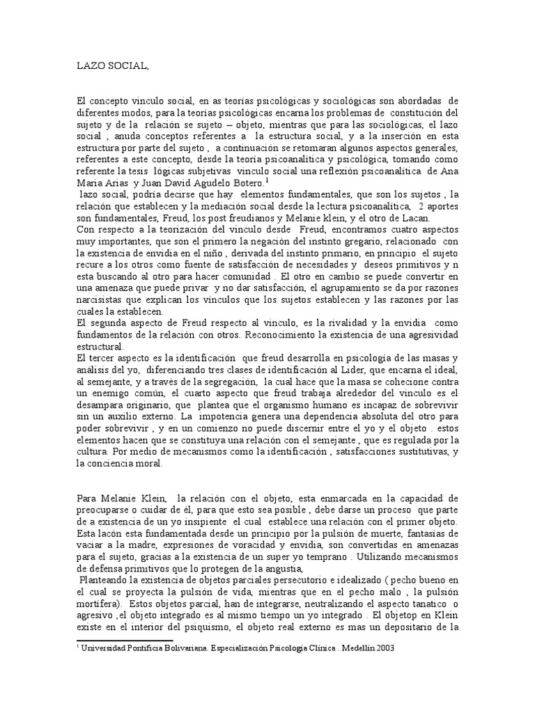 Concepto y Teorías del Lazo Social | PDF | Sociedad | Psicoanálisis