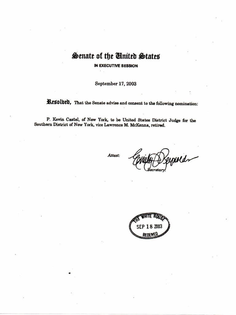 Judge P. Kevin Castel's Senate Confirmation (September 17, 2003) | PDF ...