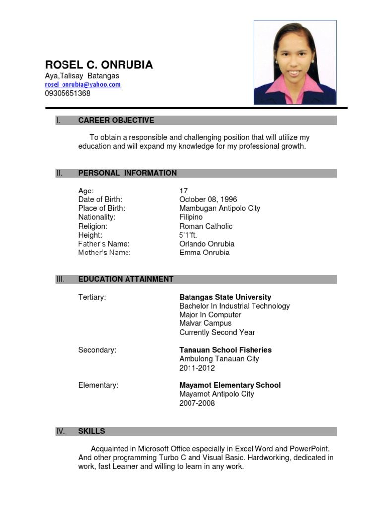 Rosel C. Onrubia: Career Objective | PDF