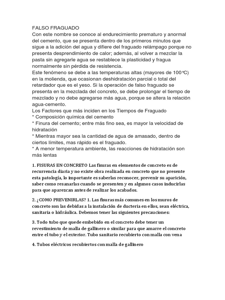 Falso Fraguado y Fisuras en Concreto | PDF | Hogar, jardinería y bricolaje