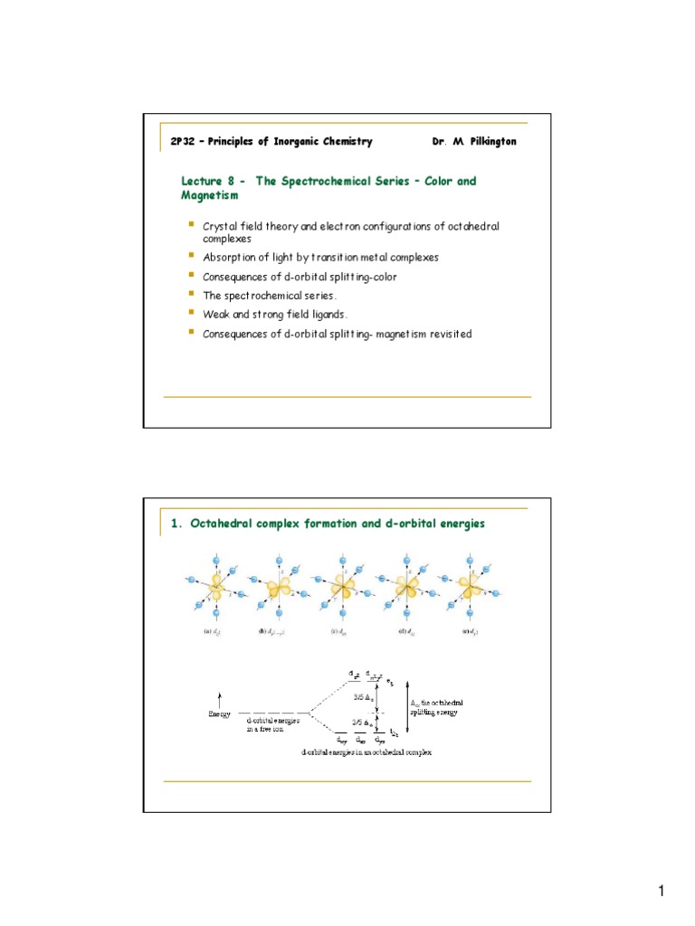 Lecture 8 - The Spectrochemical Series - Color and Magnetism | PDF ...