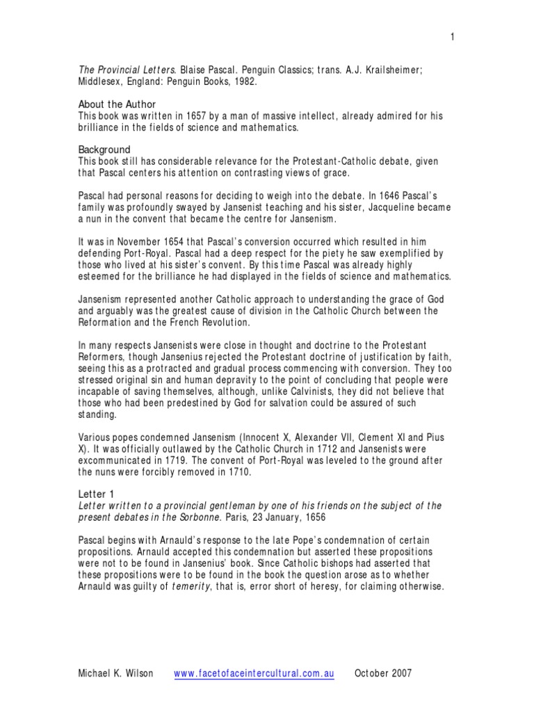 Pascal's Provincial Letters Explained | PDF | Grace In Christianity ...