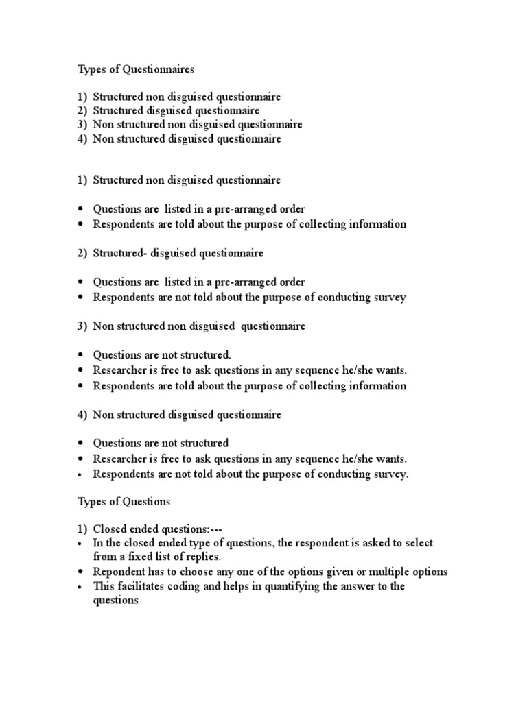 Types of Questionnaires | PDF | Level Of Measurement | Questionnaire