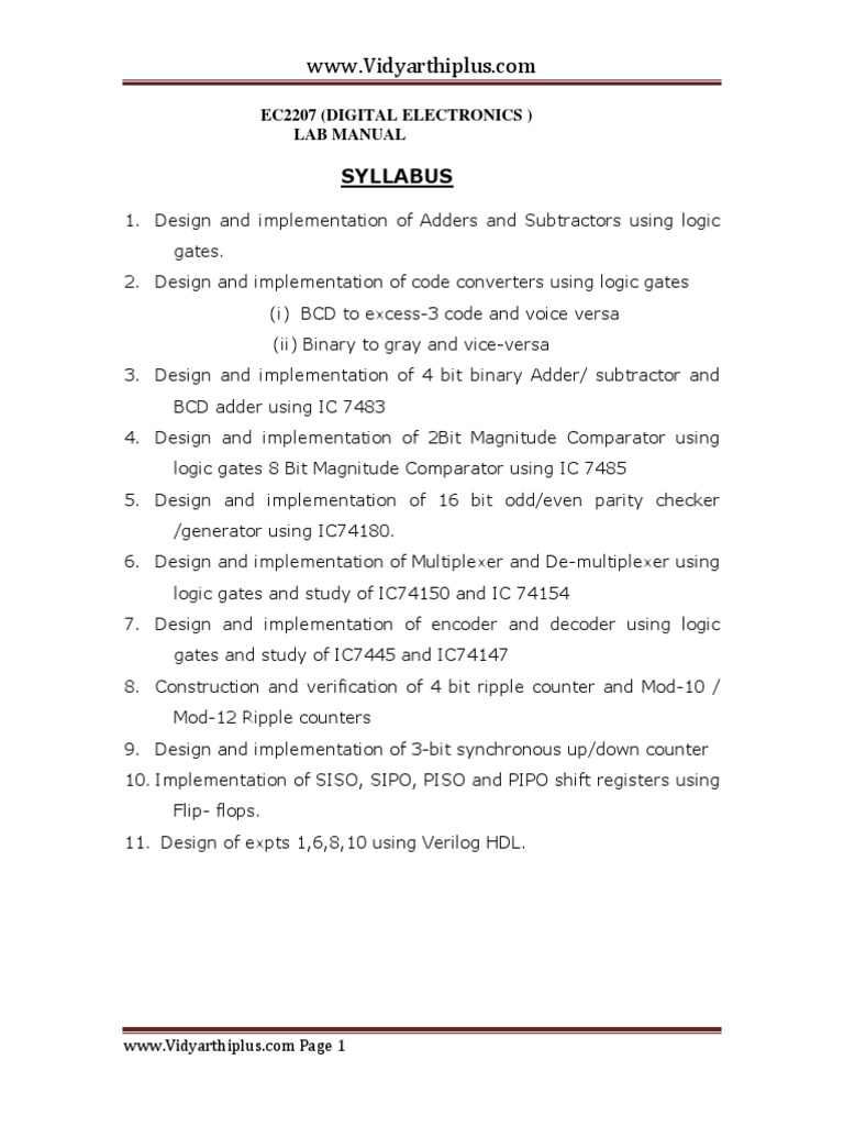 Digital Electronics Lab Manual PDF | Download Free PDF | Digital ...