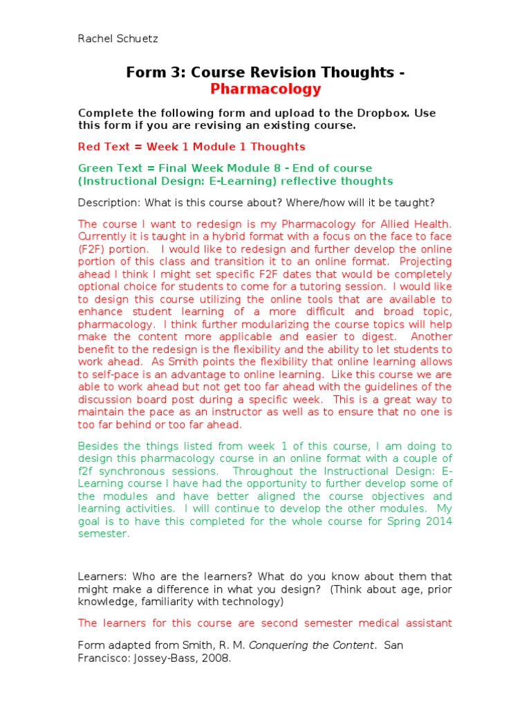 Form 3 - Rachel Schuetz - Pharmacology | PDF | Instructional Design ...