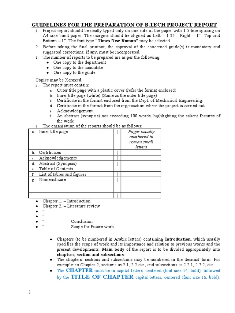 Guidelines For The Preparation of B.Tech Project Report | PDF | Paragraph | Text