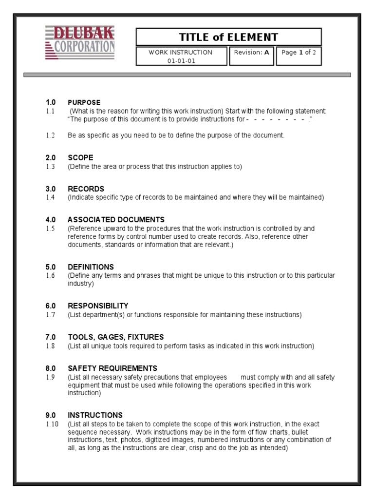 Work Instruction Template Guide | PDF