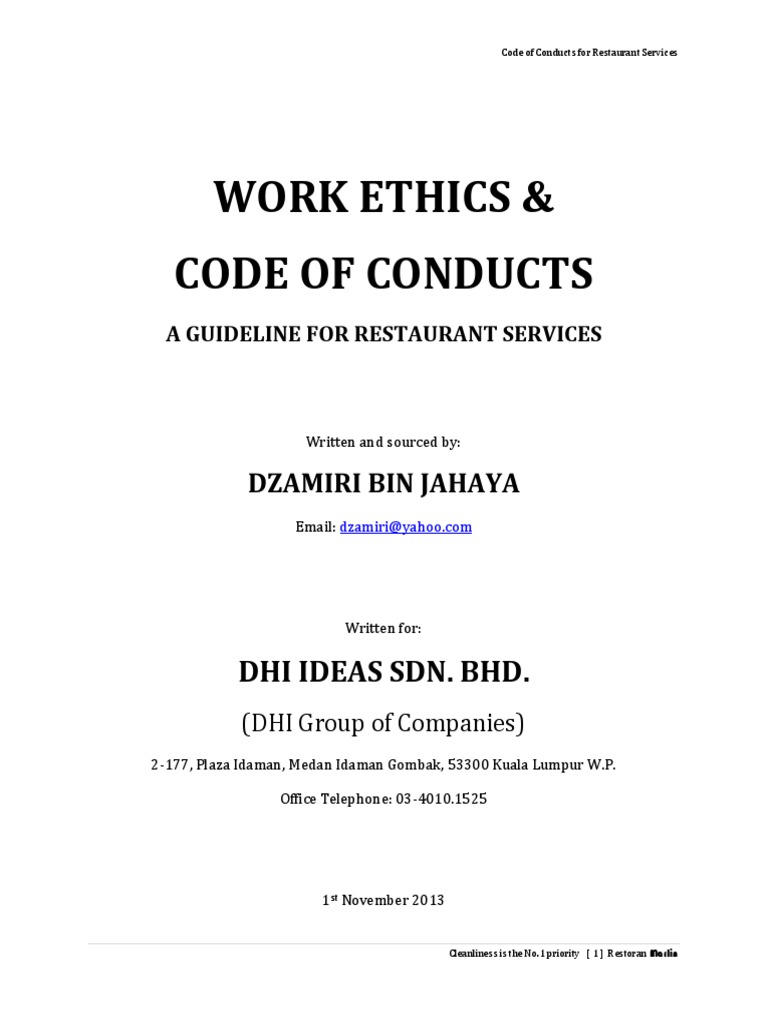 ETHICAL CODE AND GUIDELINES FOR RESTAURANT SERVICES.docx | Restaurants ...