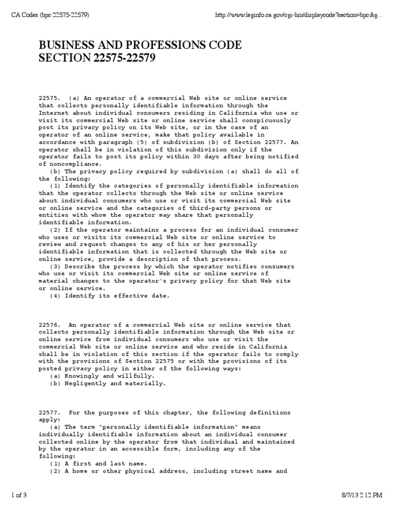 California Online Privacy Law | PDF | Privacy | Privacy Policy