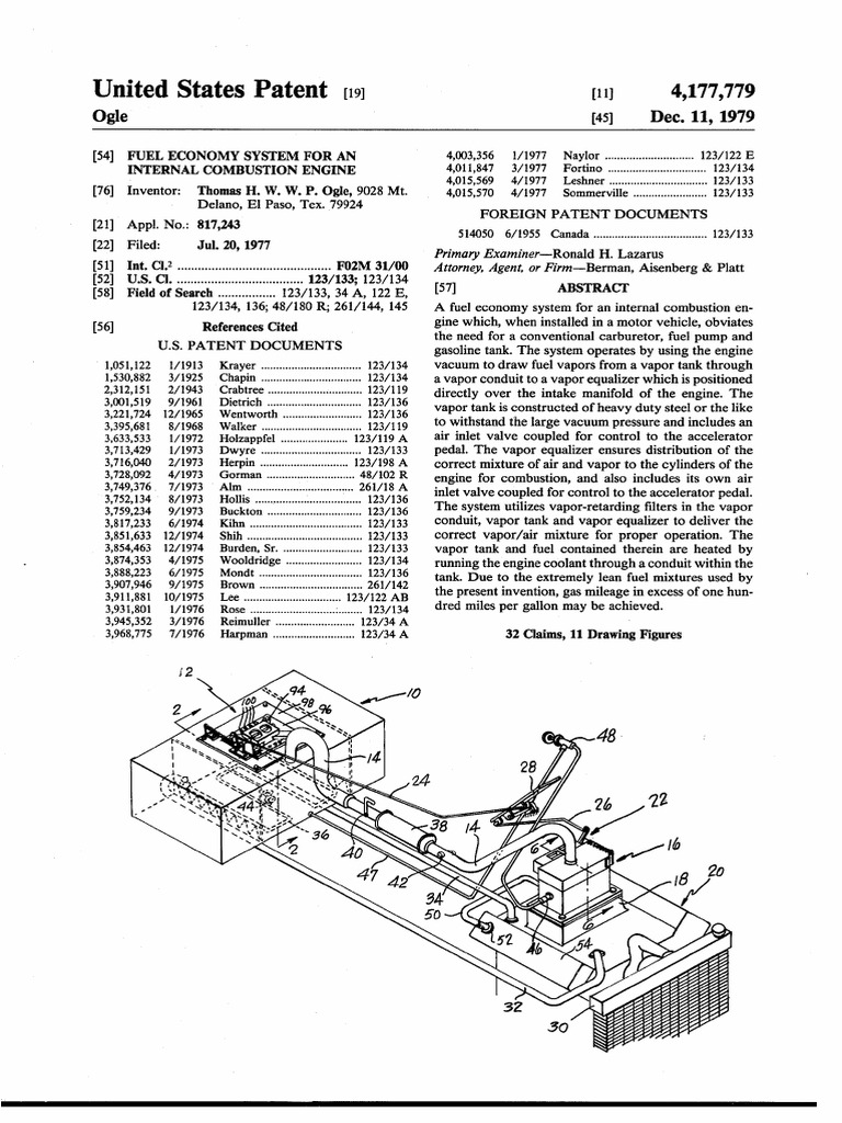THOMAS OGLE GAS SAVER CARBURETOR PATENT | Throttle | Internal ...