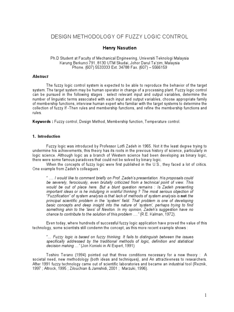 Design Methodology Of Fuzzy Logic Control Henry Nasution Pdf Fuzzy Logic Control System