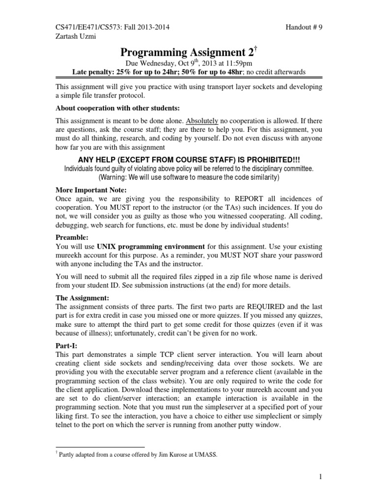 Programming Assignment 2: Partly Adapted From A Course Offered by Jim Kurose at UMASS | PDF ...