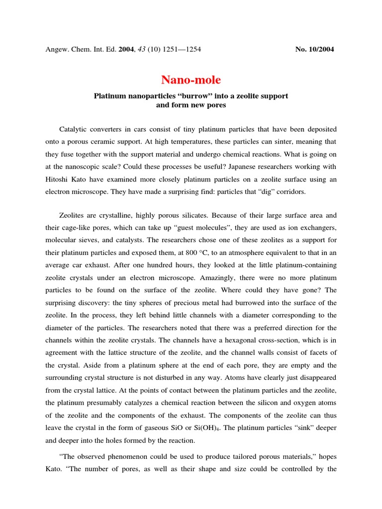 Nano-Mole: Platinum Nanoparticles "Burrow" Into A Zeolite Support and ...