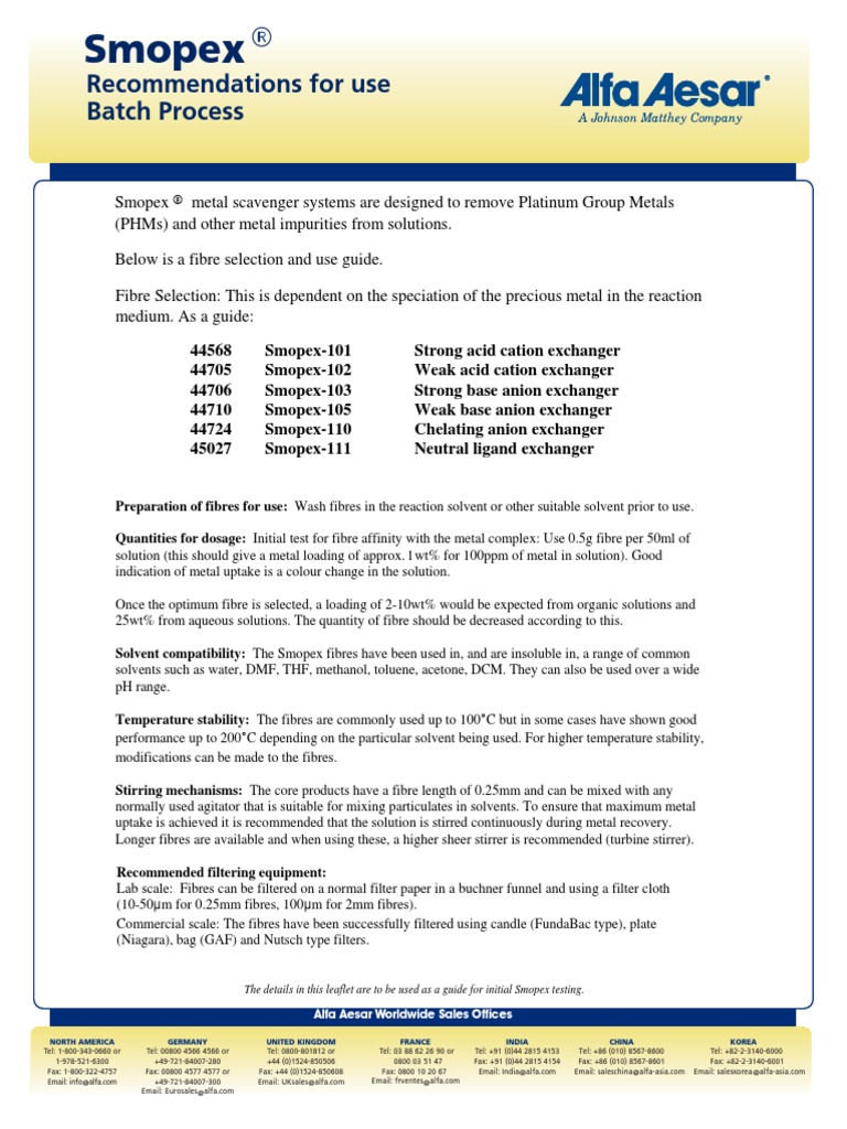 Smop Ex Recommendations For Use | PDF | Solvent | Ion Exchange