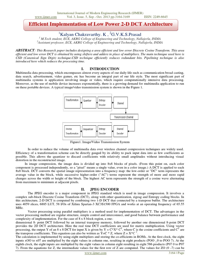 Efficient Implementation of Low Power 2-D DCT Architecture | PDF