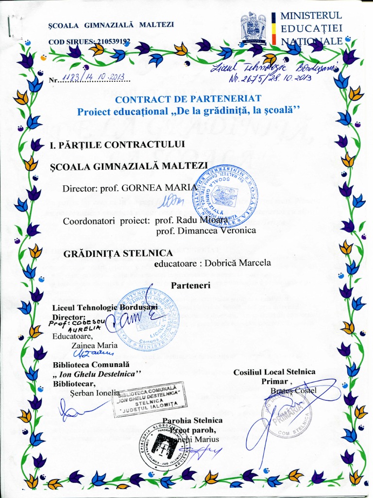 Contract de Parteneriat DE LA GRADINITA LA SCOALA 2013 PDF | PDF