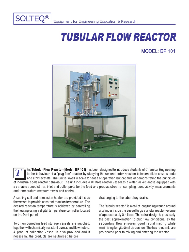 Tubular Flow Reactor: Solteq | PDF | Chemical Reactor | Flow Measurement