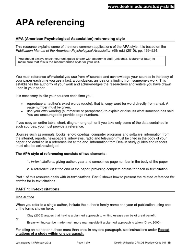 APA Format (Deakin University) | PDF | Citation | Digital Object Identifier