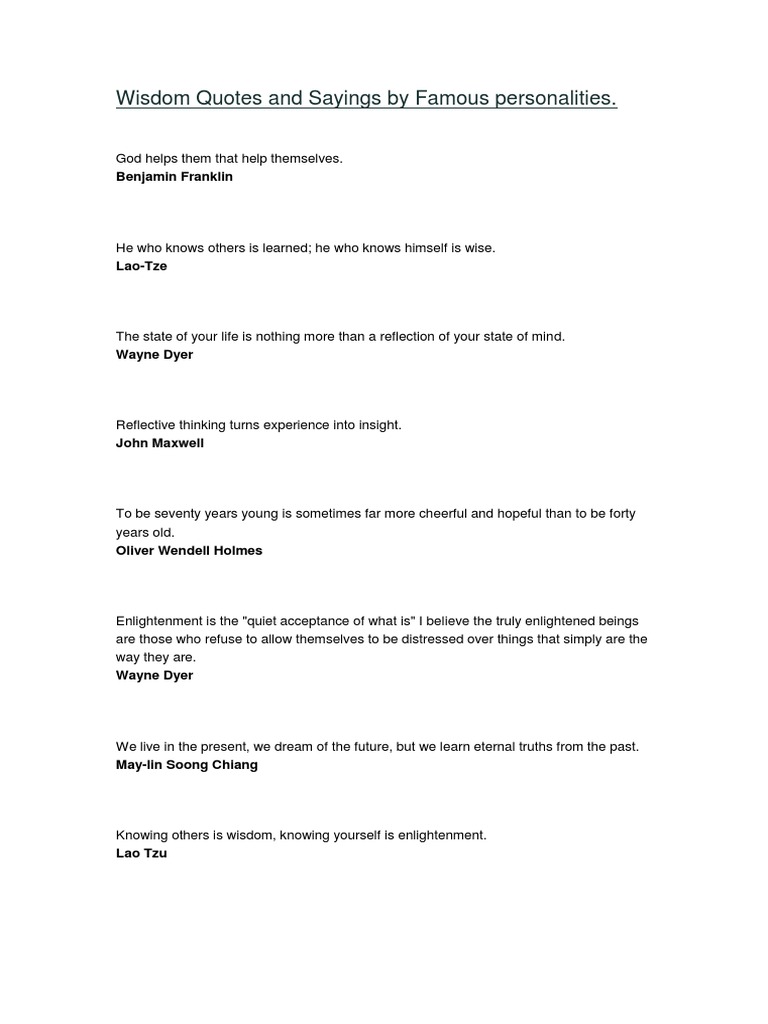 Wisdom Quotes from Famous Thinkers | PDF | Philosophy | Science ...