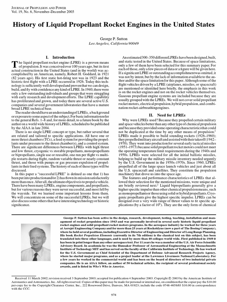History of Liquid Propellant Rocket Engines in The United States PDF ...