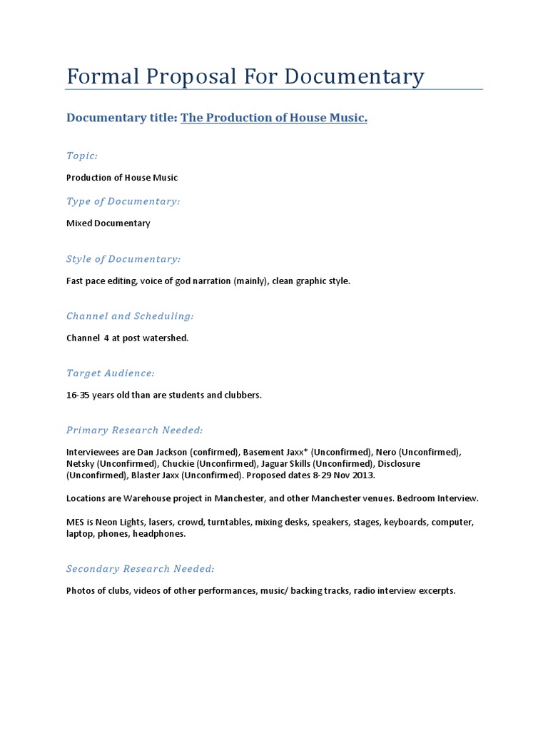 Formal Proposal For Documentary | PDF